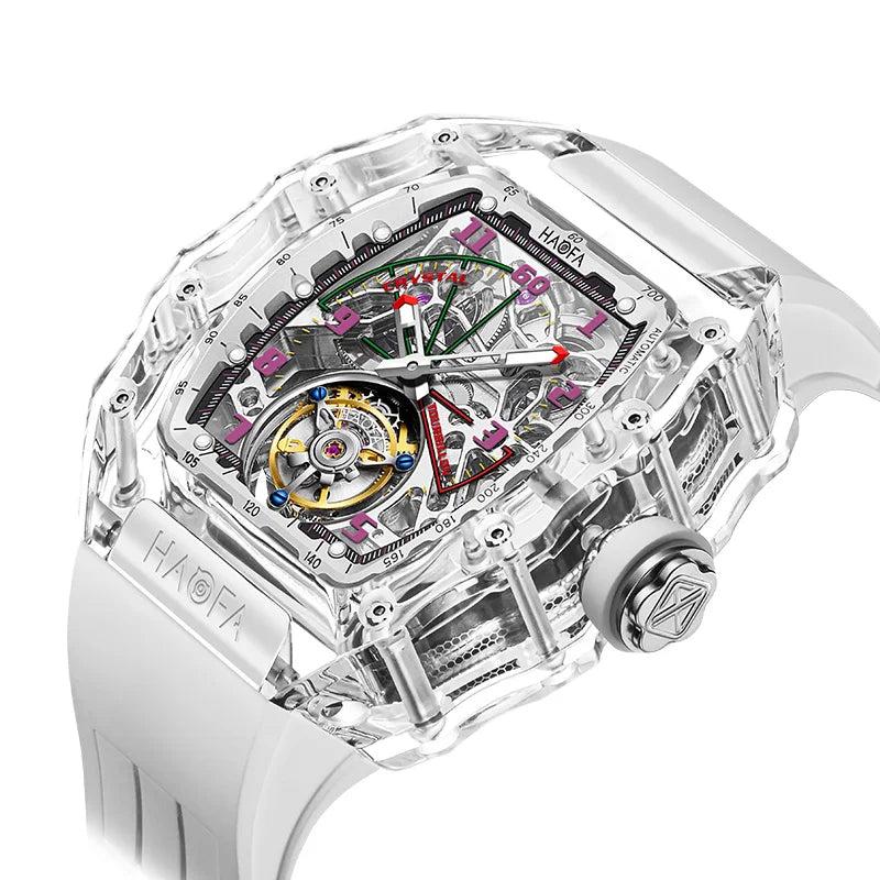 Haofa Flying Tourbillon Crystal Watch for Men Luxury Transparent ...