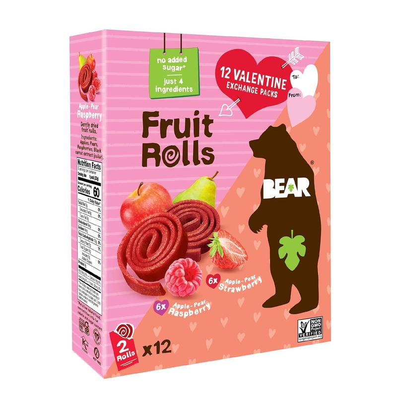 Bear Valentines Day Strawberry & Raspberry Fruit Rolls Variety Pack, 12 ...