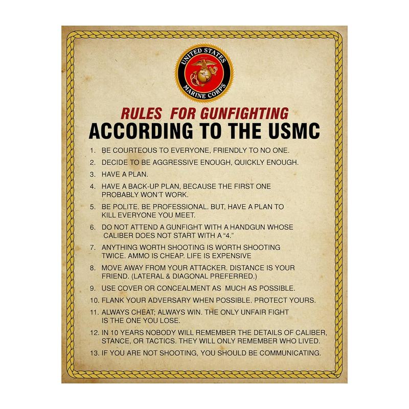 USMC Rules For Gun Fighting Wall Decor Print, Patriotic Military ...