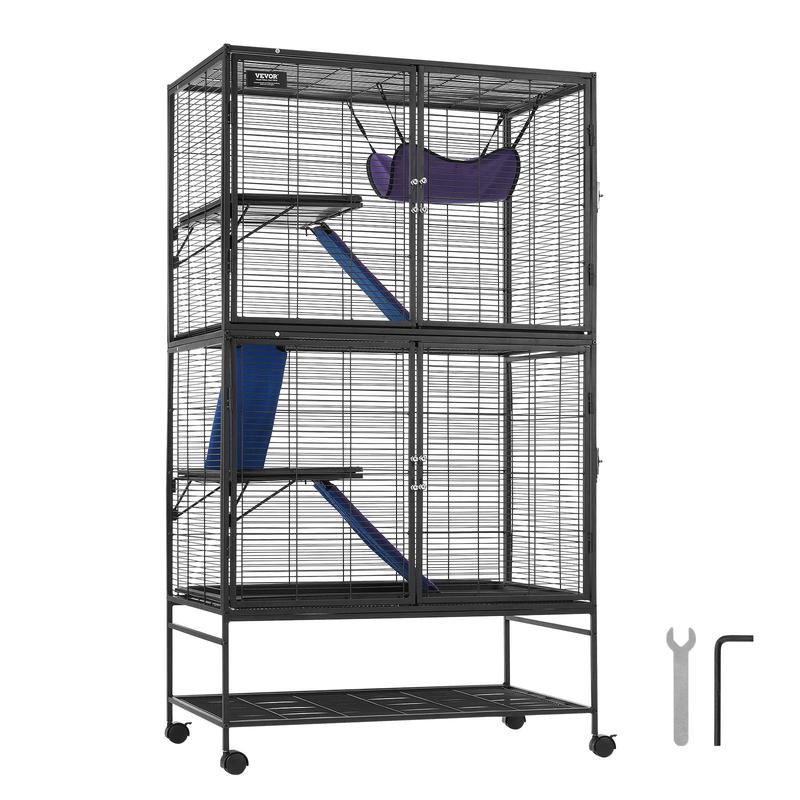 VEVOR 64.6" Rolling Metal Ferret Cage, Large 4-Tier Critter Nation ...