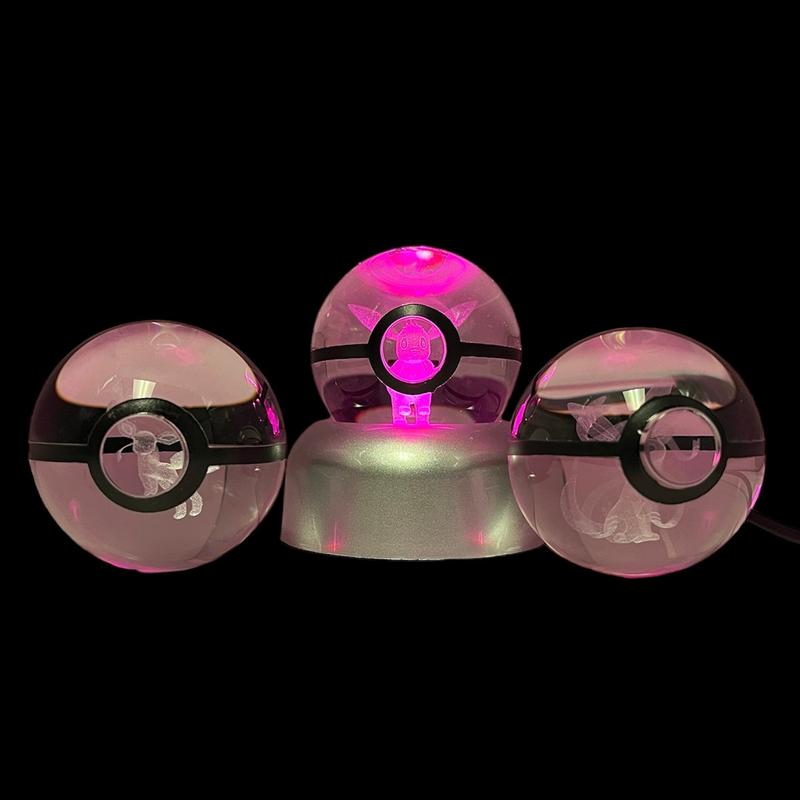 Etched Pokemon Pokeball Glass Sphere with Lighted Stand - TikTok Shop