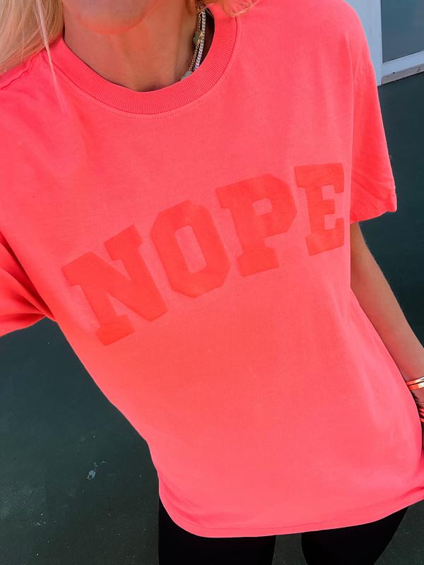 Nope Neon Coral Tee - TikTok Shop