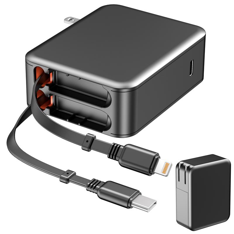 35W Retractable Wall Charger with Dual Cables, 3-Port USB Charging ...