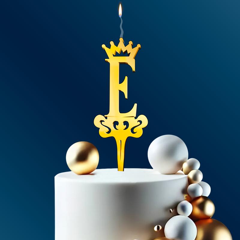 LETTER "E" Food-Safe Gold Cake Topper Candle – Elegant and Reusable ...