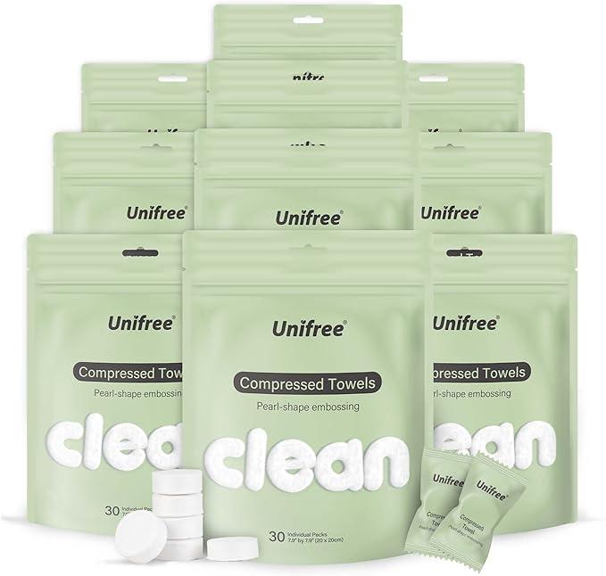 Unifree Compressed Towels | Towelettes | Facial Tissues | 10 packs, 300 ...