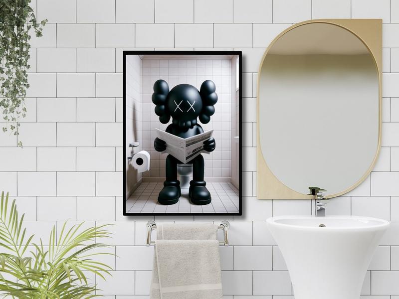 Kaws Sitting on Toilet Reading Newspaper Poster, Hypebeast Figure ...