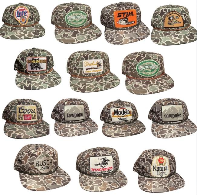 Vintage Camouflage Rope-Brim Snapback Hat with Iconic Beer Brands ...