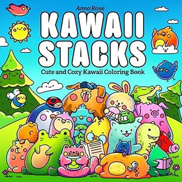 Kawaii Stacks Coloring Book: Cute Animal Coloring Pages for Adults ...