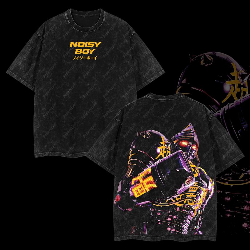 Superstyle Noisy boy - Real Steel Edition Double Printed Oversize Lightweight Acid Washed Tee TV ...