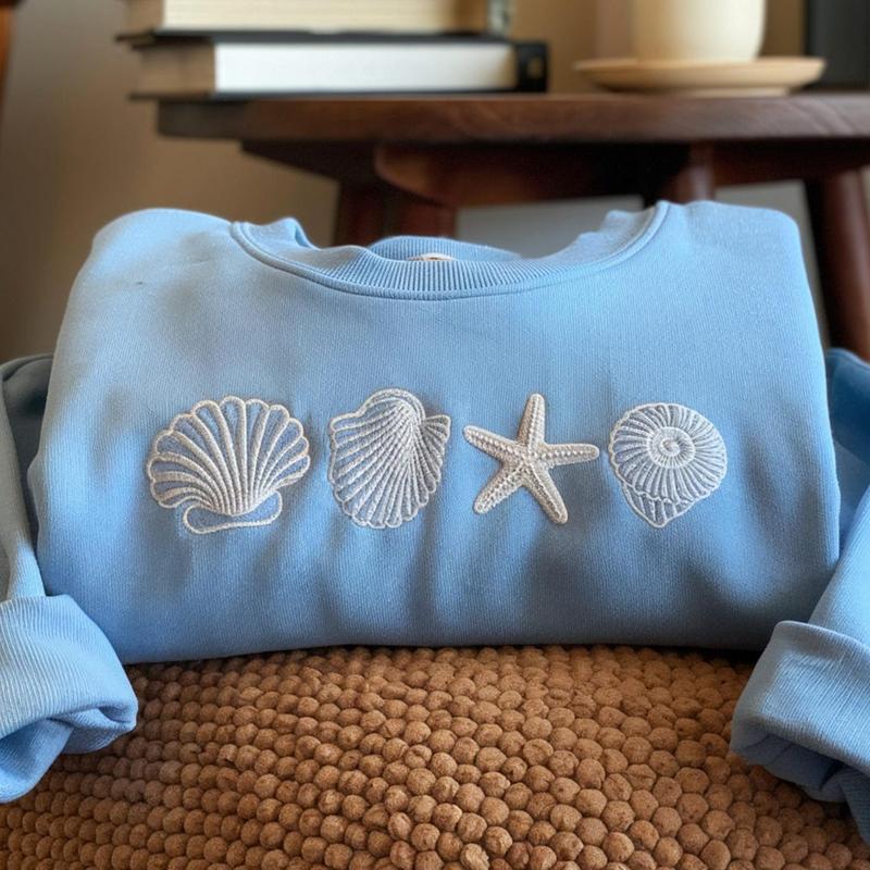 Seashell Embroidered Sweatshirt Cute Trendy Pink Palm Hoodie - TikTok Shop