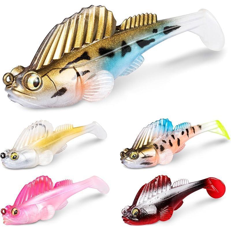 5PCS Pre-Rigged Soft Fishing Lures, Paddle Tail Swimbaits with Jig Head ...