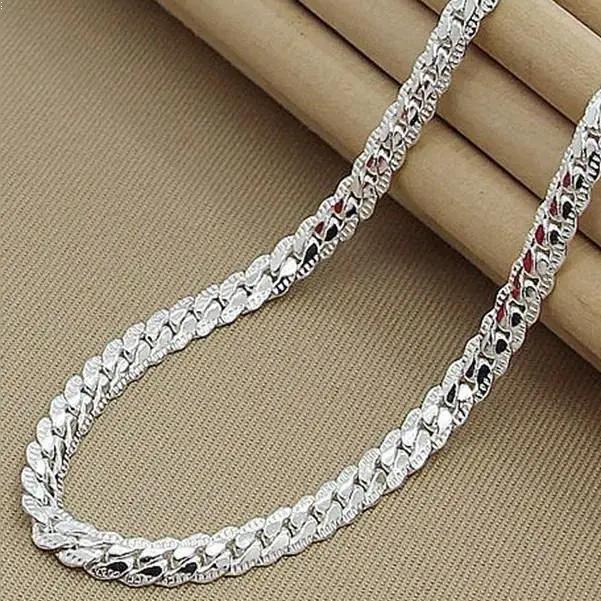 New Sterling Silver ómm Side Chain Necklace forWoman Men Fashion ...