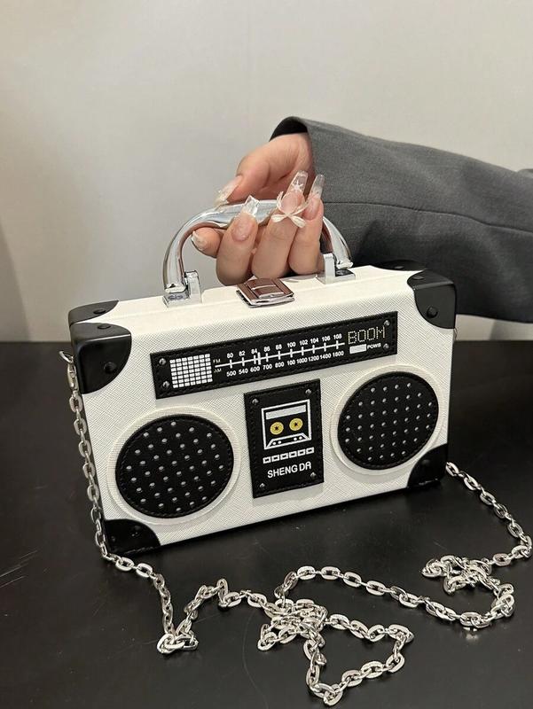 Vintage Solid Color Radio Shaped Purse With Chain Strap, Fashionable ...