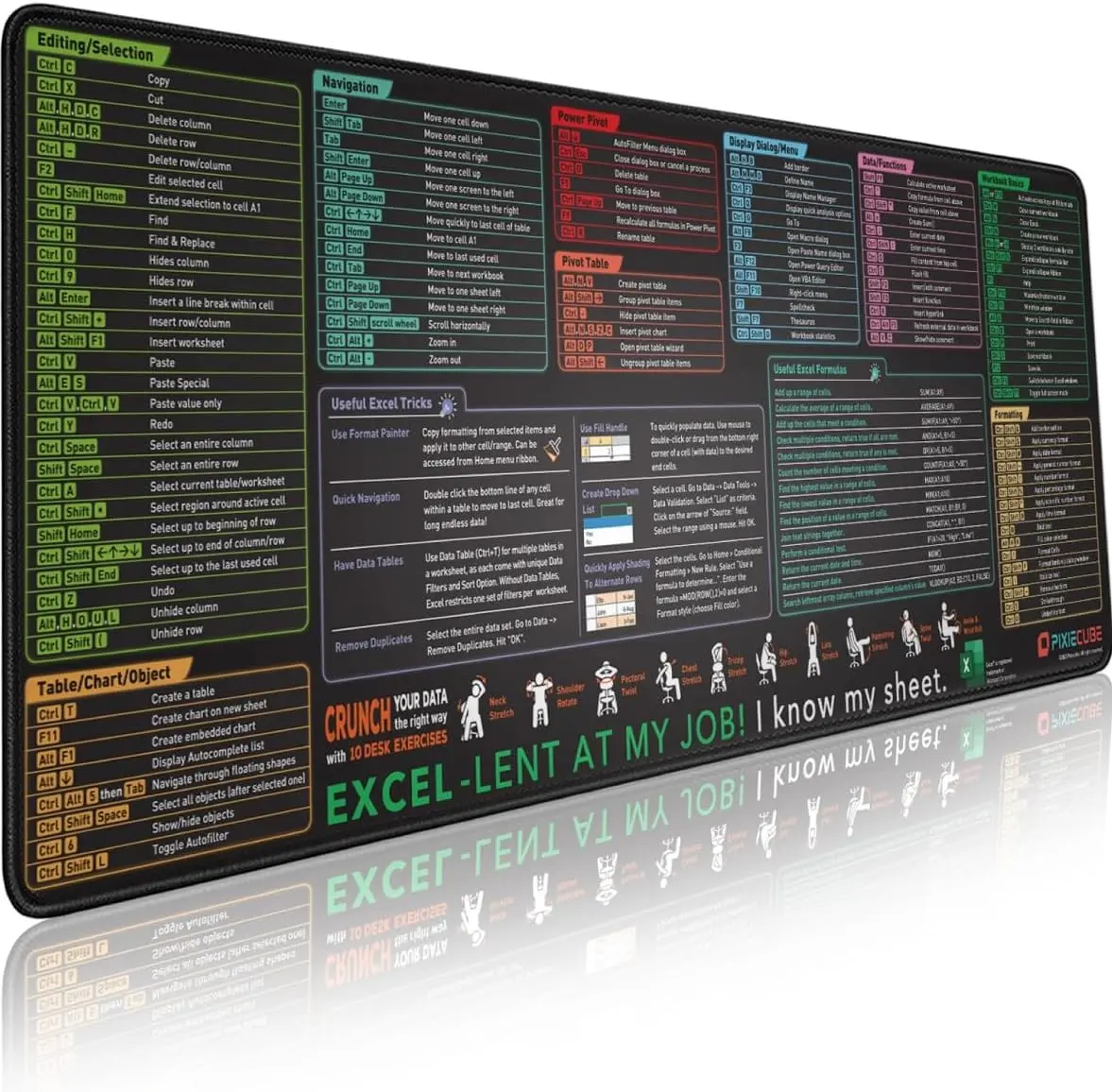 Excel shortcut Mouse Pad - Extended Large XL Cheat Sheet Gaming ...