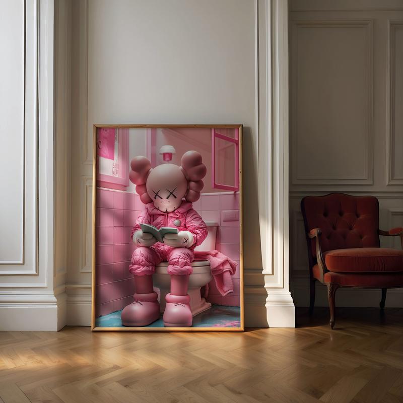 Pink Kaws on Toilet, Funny Hypebeast Design, Minimalist Kaws - TikTok Shop