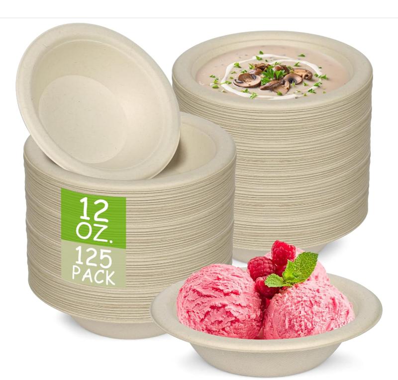 Paper Bowls, 100% Compostable Disposable Soup/Salad Bowls 12 Oz 125 ...