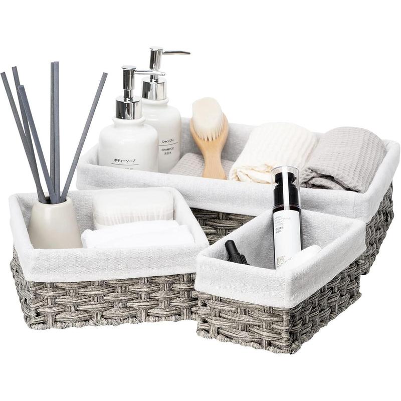 FairyHaus Wicker Baskets for Organizing 3 Pack, Waterproof Small ...
