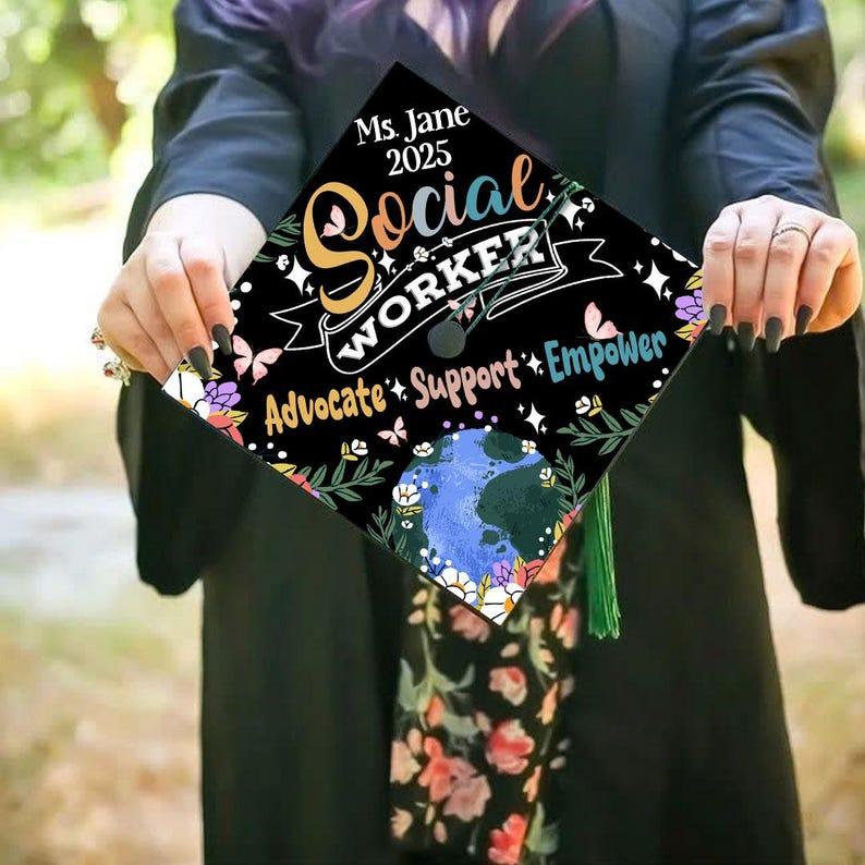 Custom Retro Social Worker Graduation Cap Topper, Advocate Support ...