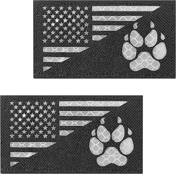 2Pcs IR Reflective Dog Paw Patches K-9 USA Flag Infrared Tactical ...