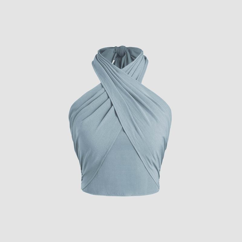 Cider [7 colors, size 0-10] Cross Halter Shirred Back Crop Top - TikTok ...