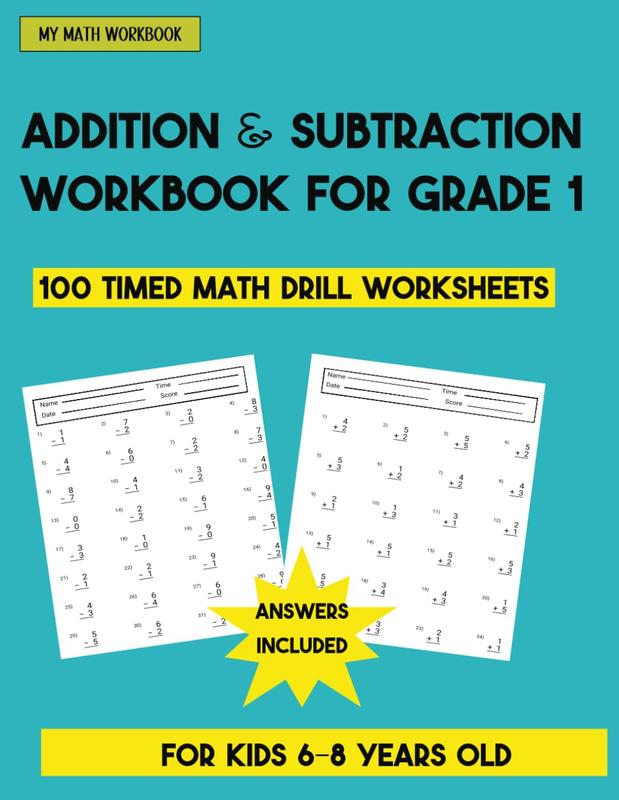 Addition & Subtraction Workbook for Grade 1: My Math Workbook-Timed ...