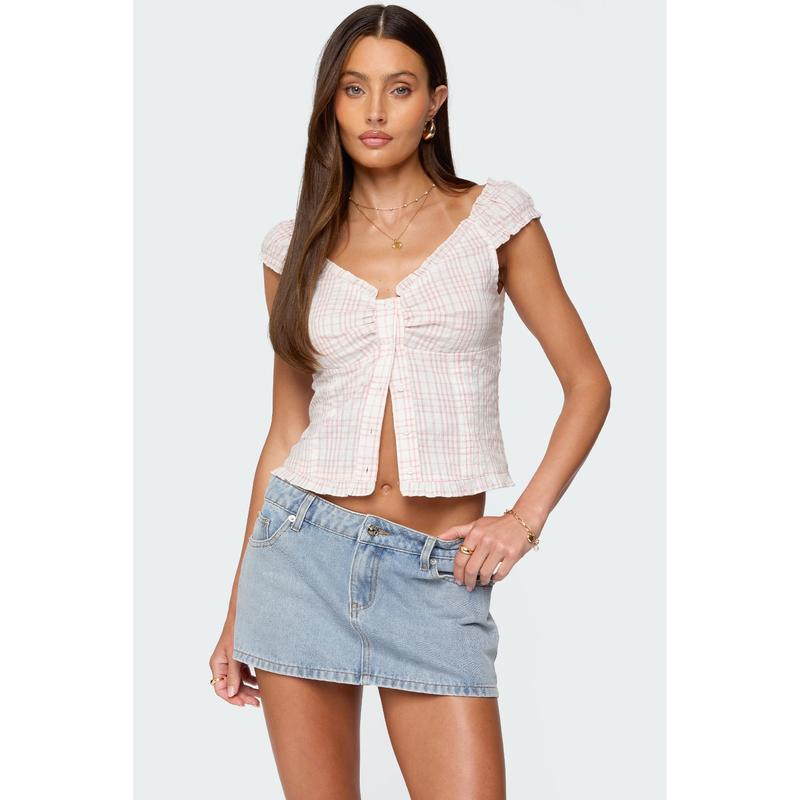 Dolsy Plaid Button Up Top - TikTok Shop