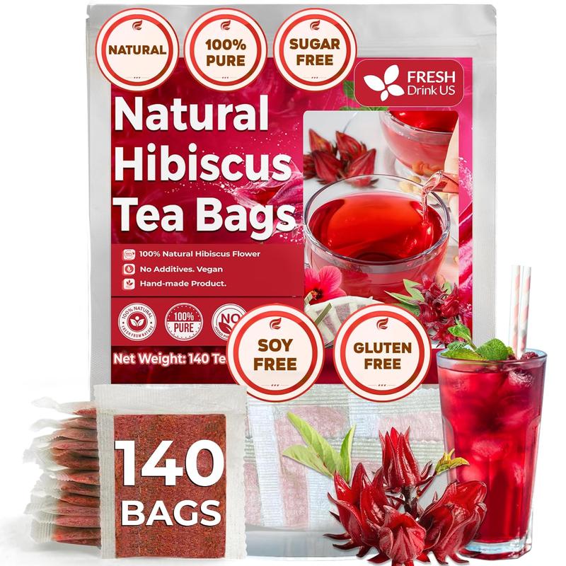 Premium 140 Hibiscus Flowers Tea Bags, 100% Natural, Pure from Hibiscus ...
