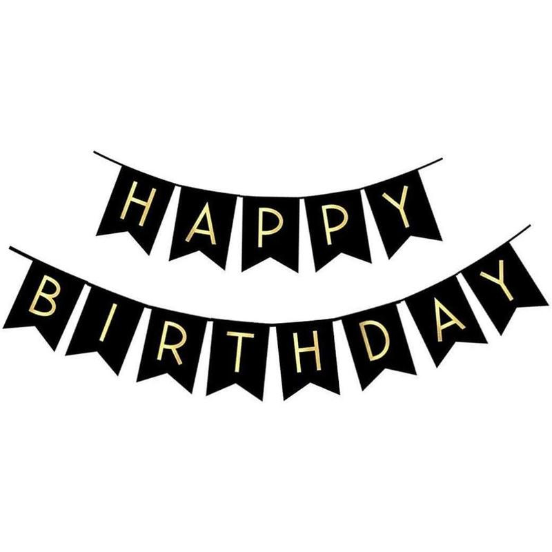 Black Happy Birthday Bunting Banner with Shiny Gold Letters Party ...