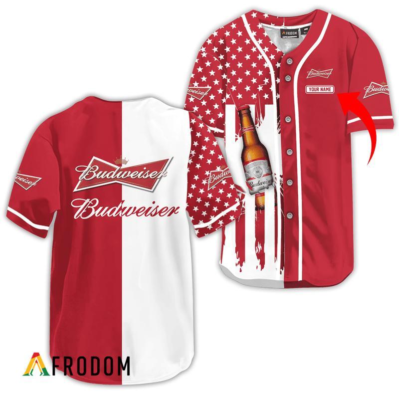 Personalized Budweiser Beer American Flag Baseball Jersey, Baseball ...