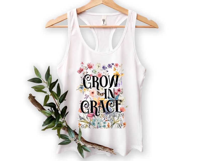 [SALE UP TO 50%] Grow In Grace Tank Top, Grow in Grace with Wildflowers ...