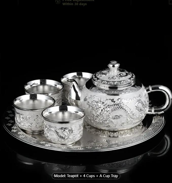 1 Set Light Luxury Silvery Dragon And Phoenix Tea Set: Use High-end ...