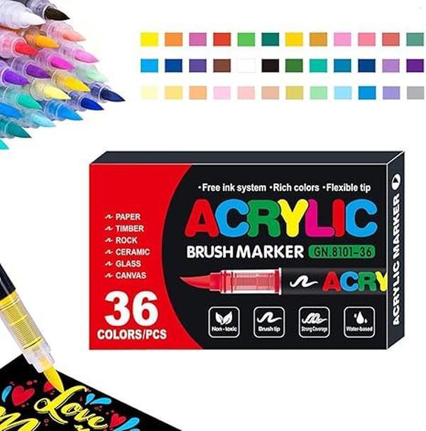 Acrylic Brush Marker Pen, 1 Set 36color AcrylicArt Kit Painting ...