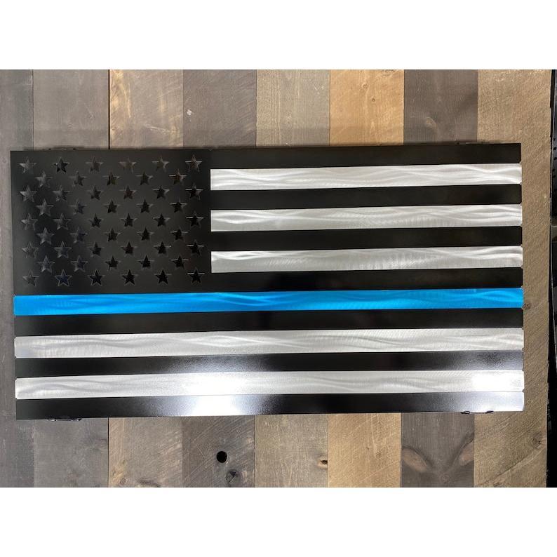 Aluminum Thin Blue Line Flag – Premium Metal Wall Art - TikTok Shop