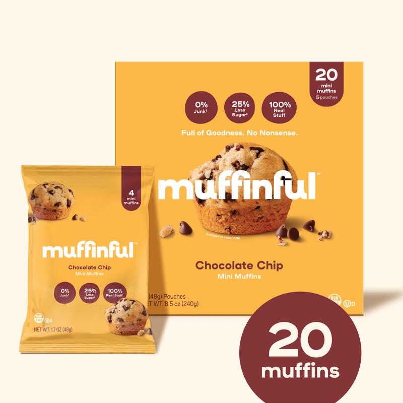 Muffinful Chocolate Chip Mini Muffins - 5 Packets of 4 Mini Muffins ...