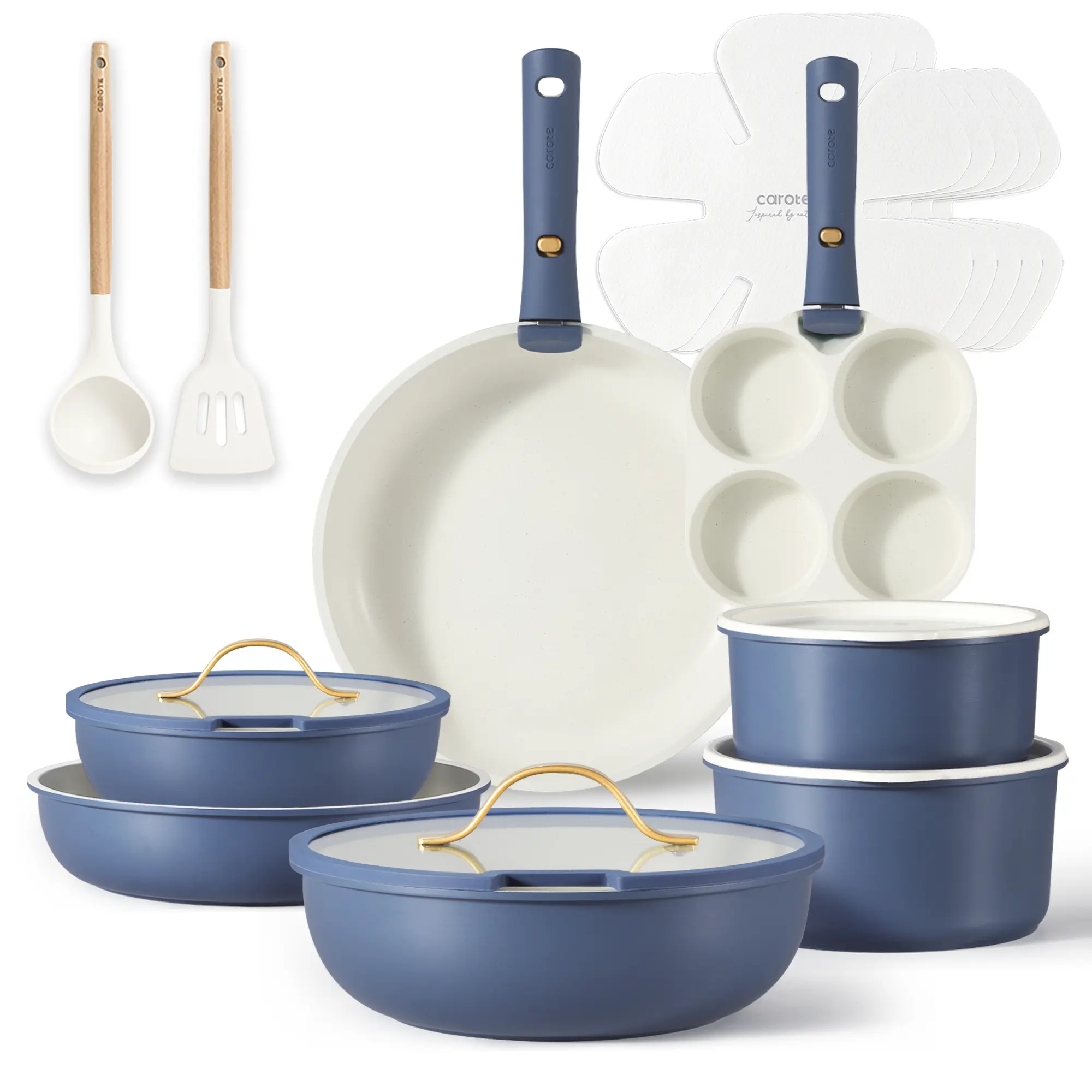 8 count Ceramic Cookware,Nonstick Ceramic Pan, Removable Handle ...