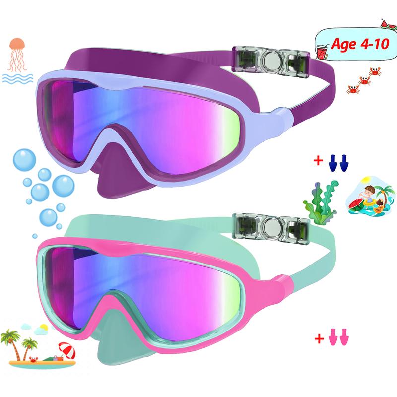 2 Pack Children's Swimming Goggles 4-10 Years Anti-fog UV Wide Field of ...