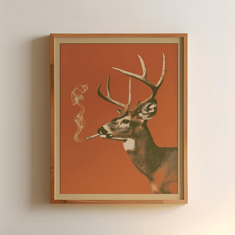Buck Smoking a Cigarette Vintage Poster Art Funny Whitetail Deer ...
