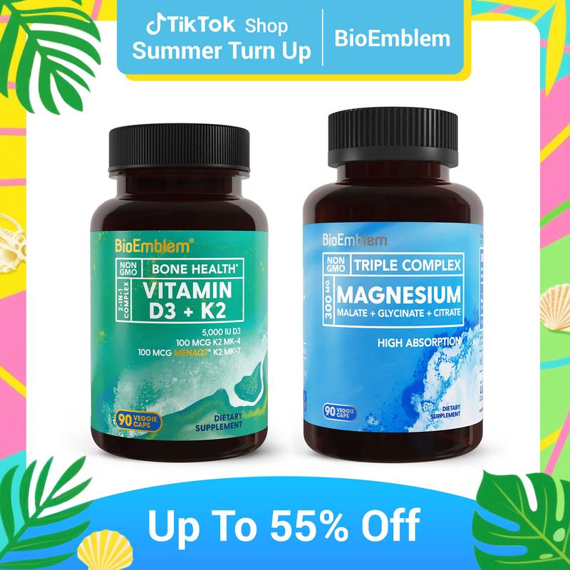 BioEmblem Magnesium + Vitamin D3K2 – Better Sleep, Calcium Absorption ...