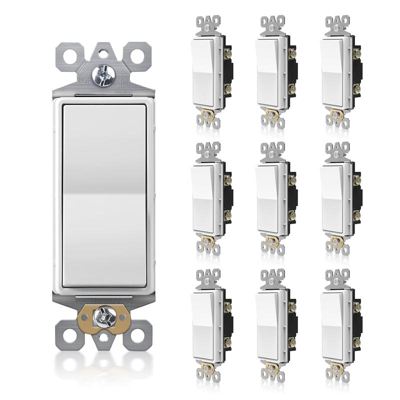 10 Pack 3-Way Decorator Light Switch, Single Pole or Three Way Paddle ...