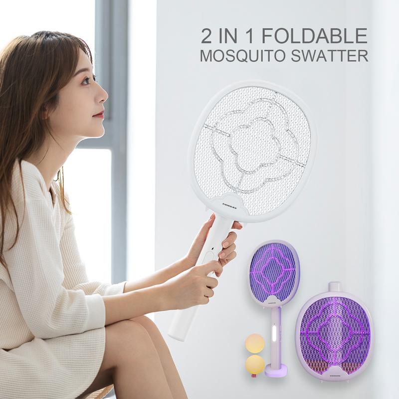 Foldable Electric Mosquito Fly Swatter 2700V Rechargeable Handheld Bug ...