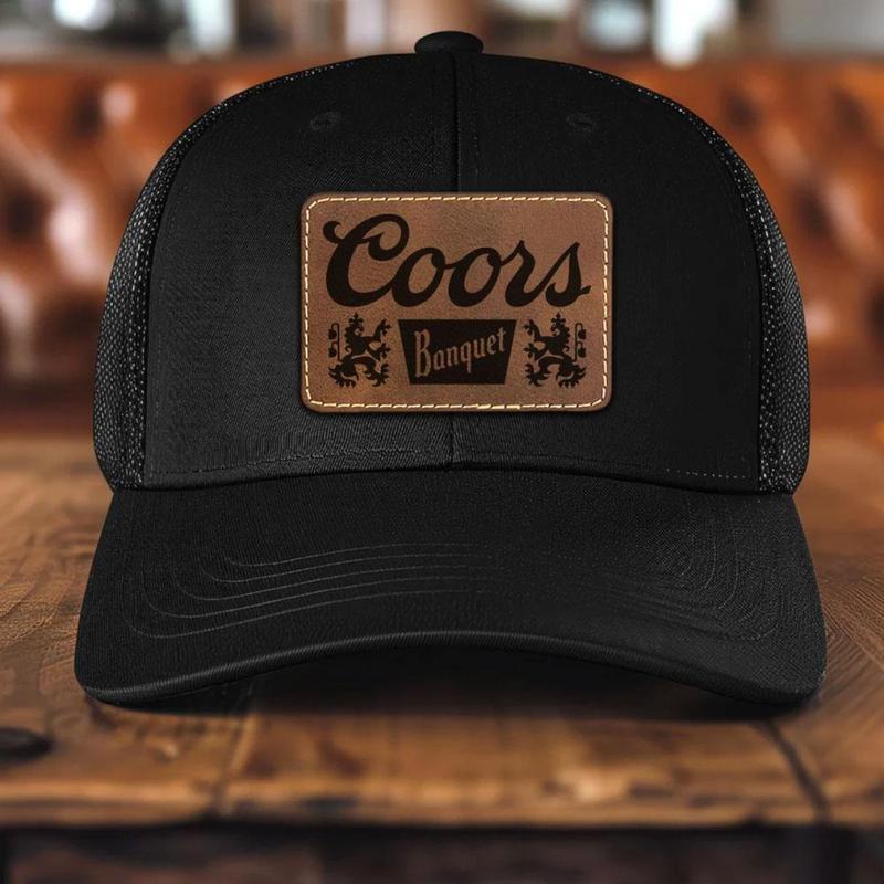DD - Retro Trucker Cap,Coors Banquet Leather Patch Hat, Hats for Men,Beer Hats,Drinking hat ...