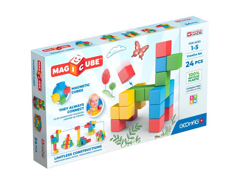 Geomag MagiCube 24-pc Magnetic Blocks Set for Toddlers & Kids Ages 1-5 ...