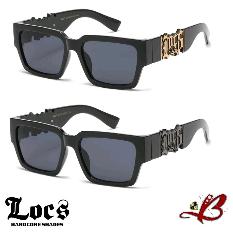 LOCS BIG LOGO Cutout Black/Gold Retro Full Frame Dark Lens Gangster ...