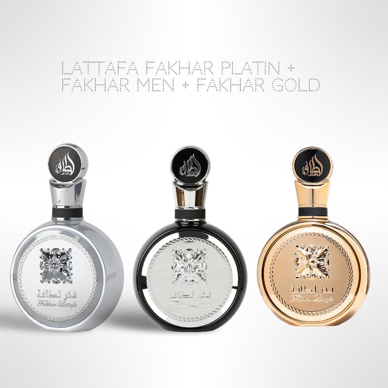 Lataffa Fakhar Platin + Fakhar Men + Fakhar Gold Eau de Parfum Bundle ...