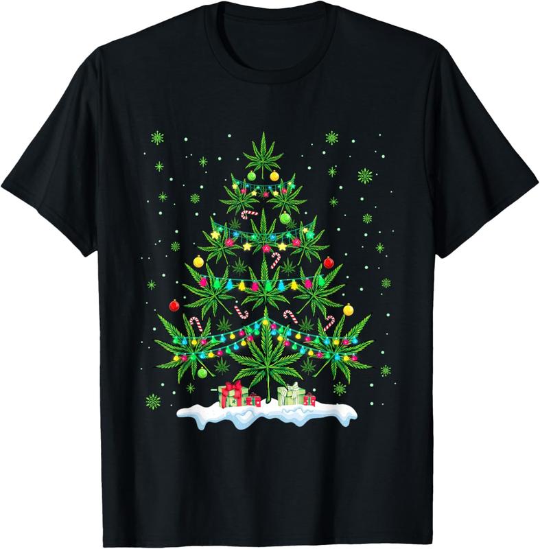 100% Cotton Cannabis Christmas Tree Xmas Funny Smoking Weed Marijuana ...