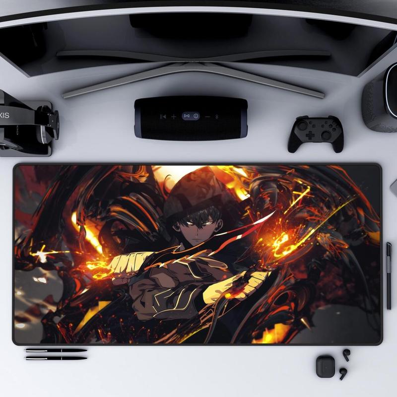 Fire Sung Jin Woo Desk Mat, Shadow Monarch & Igris Design, Fiery ...