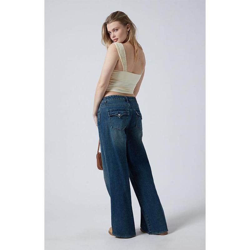 PacSun Women's Casey Button Pocket Low Rise Baggy Jeans Dark - TikTok Shop
