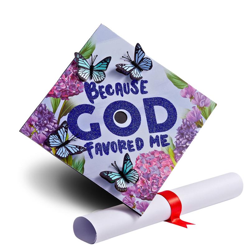 Blue Butterfly Graduation Cap Topper with Flowers, Grad Cap Decorations ...