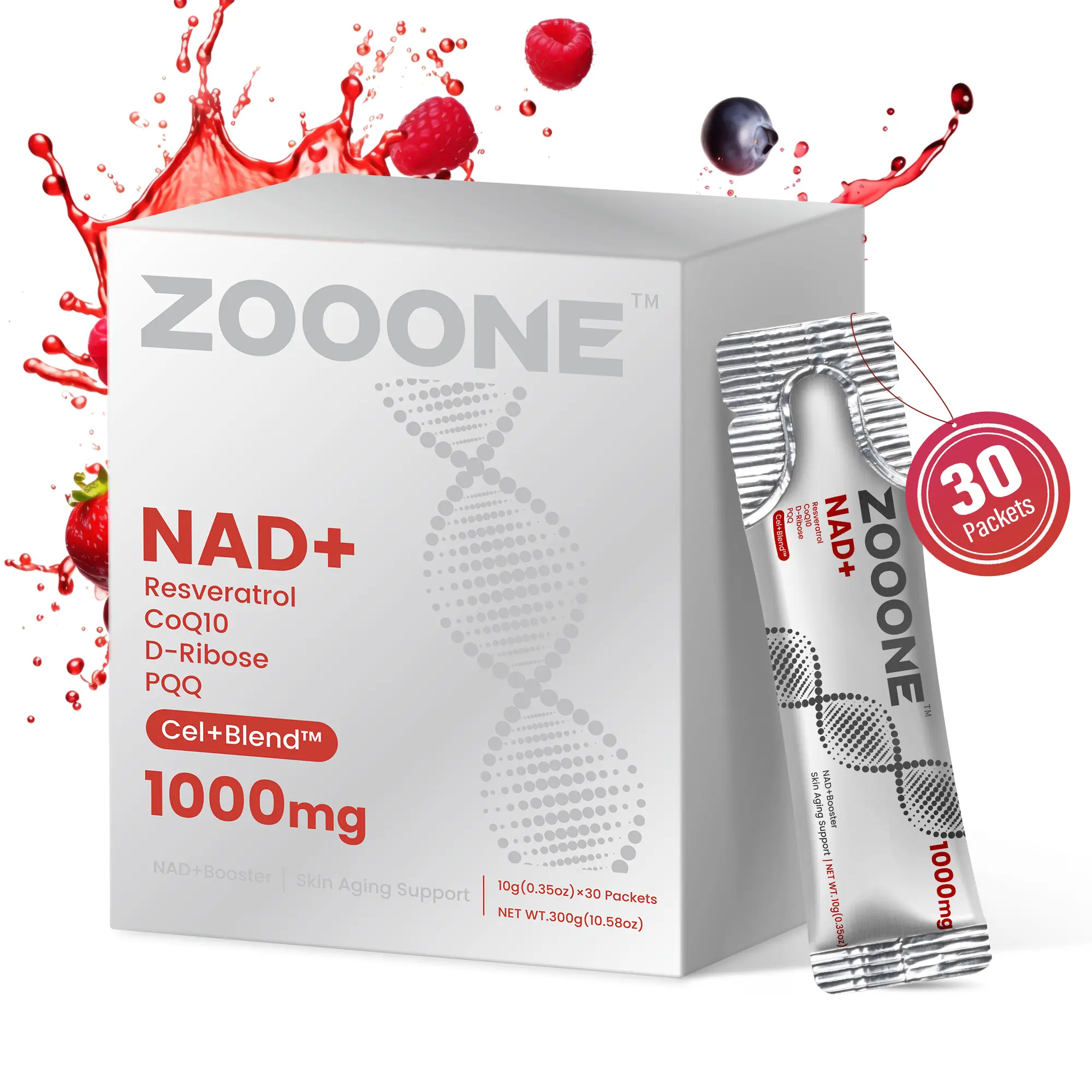 ZOOONE 1000mg NAD+ Berry Flavor Drink Mix for Skin Aging Support ...