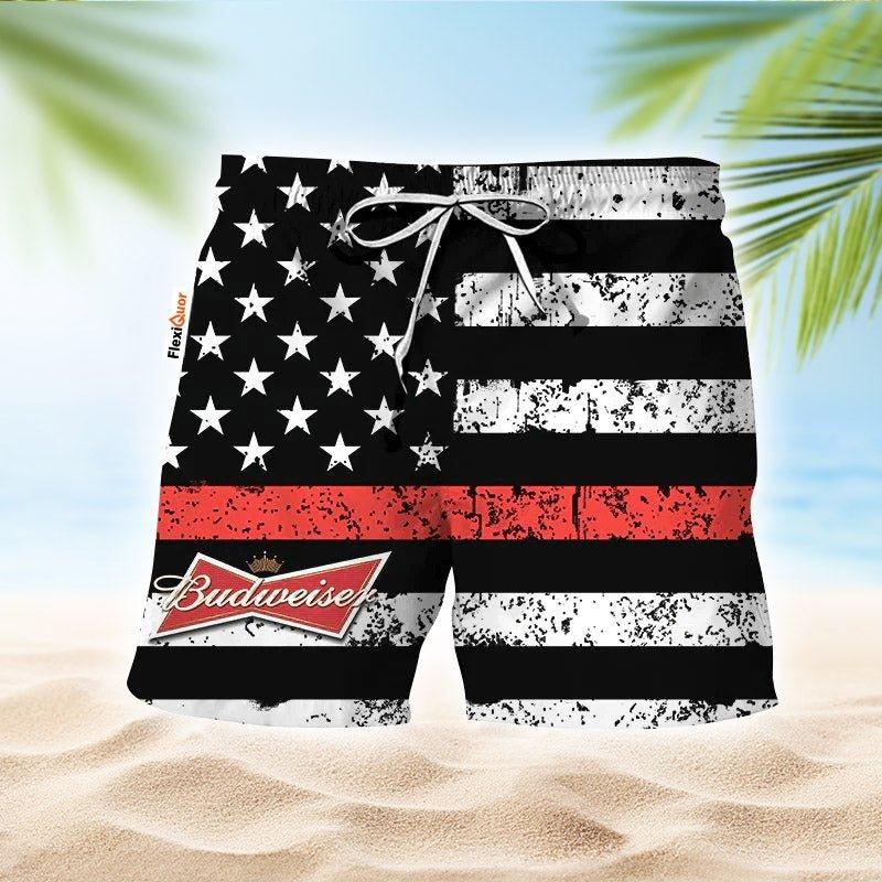 Budweiser USA Flag All Over Print Pattern Unisex Hawaiian Short Swim ...